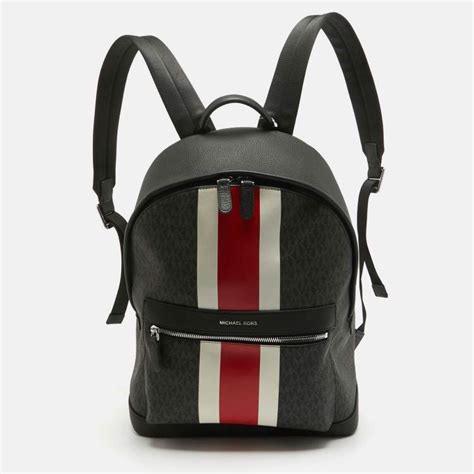 Michael Kors Black Bright Red Signature Coated Canvas Striped Cooper