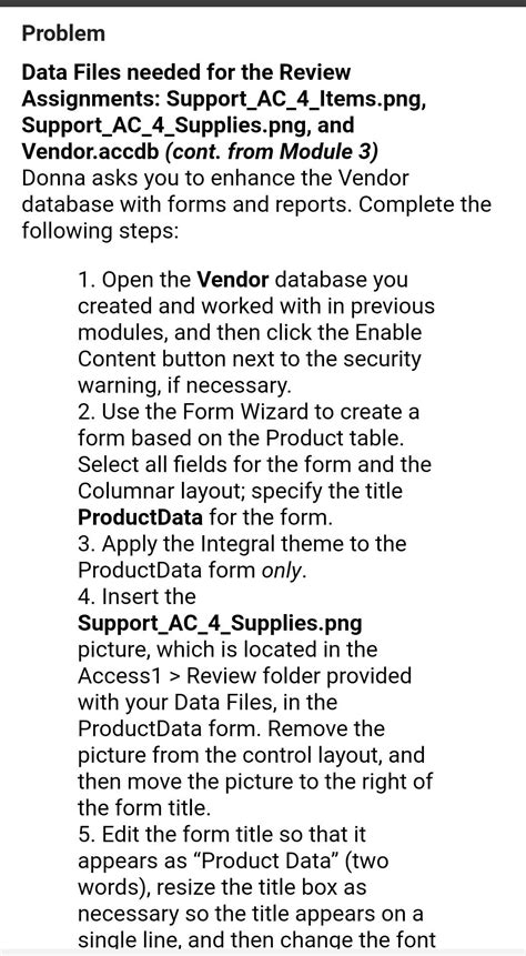 Solved Problem Data Files Needed For The Review Assignments