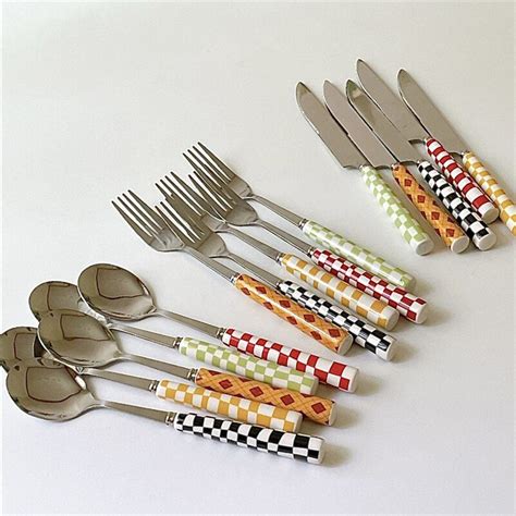 Checkered Flatware Set Red Flatware Set Dream House Decor