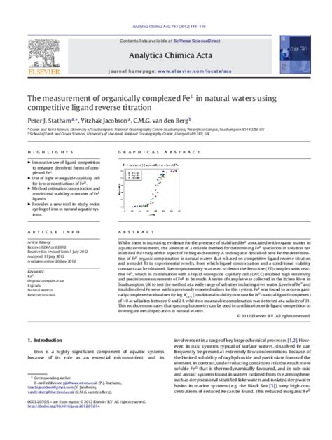 Pdf The Measurement Of Organically Complexed Feii In Natural Waters