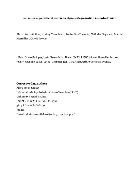 Pdf Influence Of Peripheral Vision On Object Categorization In Central Vision