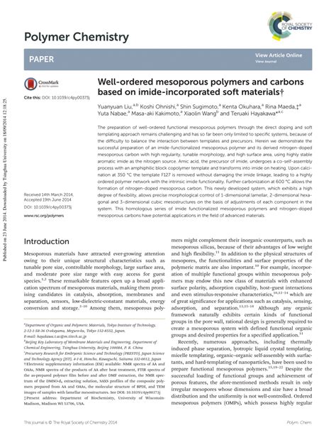 Pdf Well Ordered Mesoporous Polymers And Carbons Based On Imide