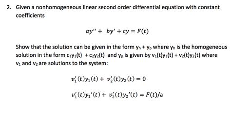 Solved 2 Given A Nonhomogeneous Linear Second Order