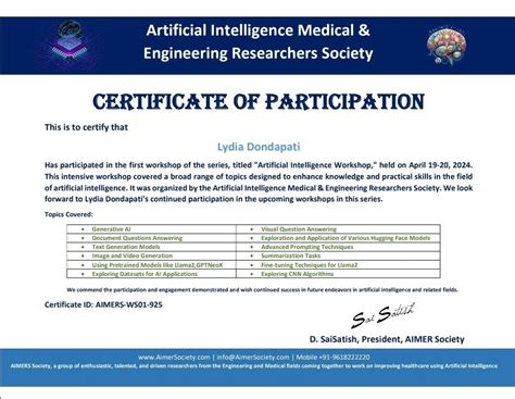 Learned About Ai With Aimersociety Workshop Lydia Dondapati Posted On