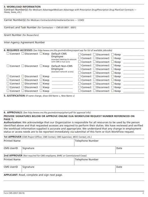 Cms 20037 Application For Access To Cms Computer Systems Cms Forms