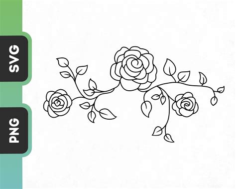 Rose Vine Svg Clipart Floral Rose Vine Outlined Vector Etsy