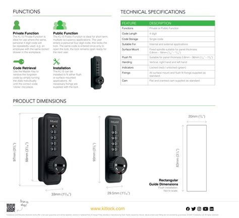 CODELOCKS KL15 Mechanical Kitlock Digit Combination Lock Black RH Private