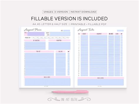 Assignment Tracker Editable Printable PDF Assignment Planner