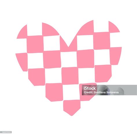 벡터 핸드 그린 낙서 스케치 핑크 체스 보드 체크 무늬 심장 2000년대 스타일에 대한 스톡 벡터 아트 및 기타 이미지