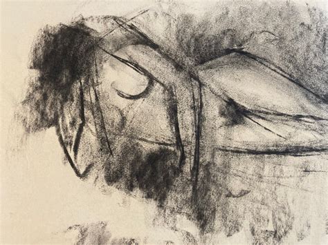 Beautiful Drawing Charcoal Woman Nude Naked Erotic Cubist Post Paper