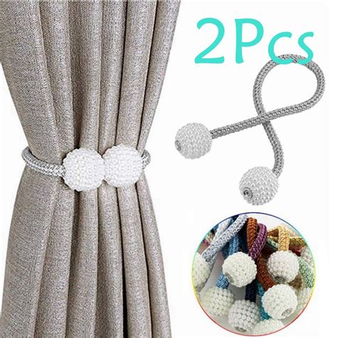 1 Pair Pearl Curtain Strap Free Punch Magnet Curtain Tieback Holder