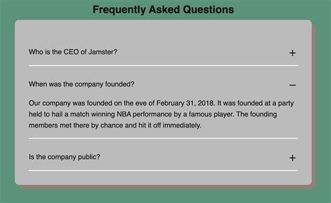 Frequently Asked Questions Responsive Accordion With Transition Effects