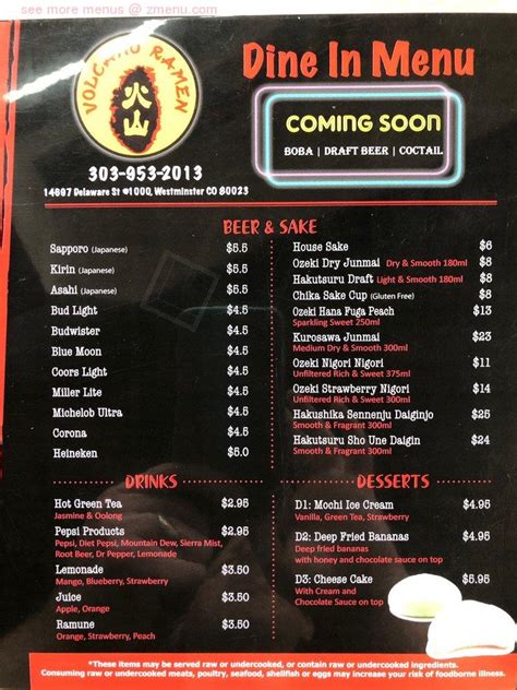 Online Menu Of Volcano Ramen Restaurant Westminster Colorado 80023