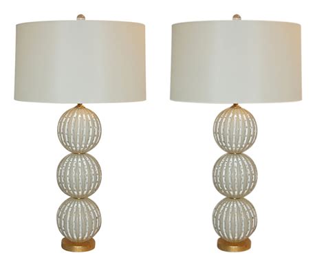 Murano Glass Stacked Ball Table Lamps White Gold Bubbles Swank Lighting