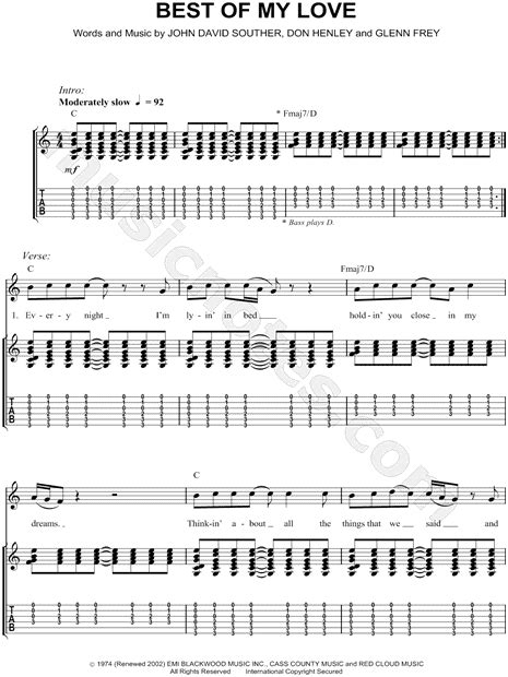 The Eagles Best Of My Love Guitar Tab In C Major Download And Print