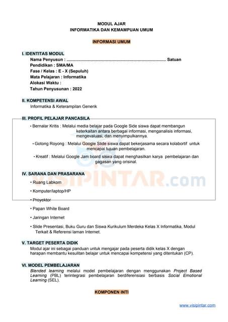 Modul Ajar Informatika Sma Kelas 10 Kurikulum Merdeka Docx