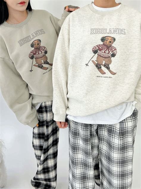 [남녀공용] 양기모 스키 테디 곰돌이 오버핏 커플 맨투맨 3color