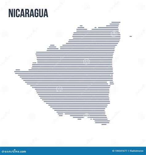 Vector Abstract Hatched Map Of Nicaragua With Horizontal Lines Isolated On A White Background