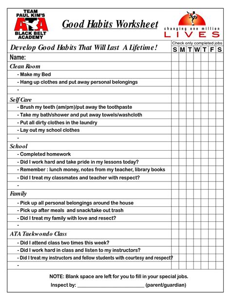 Creating New Habits Worksheet ~ Althouse Blog
