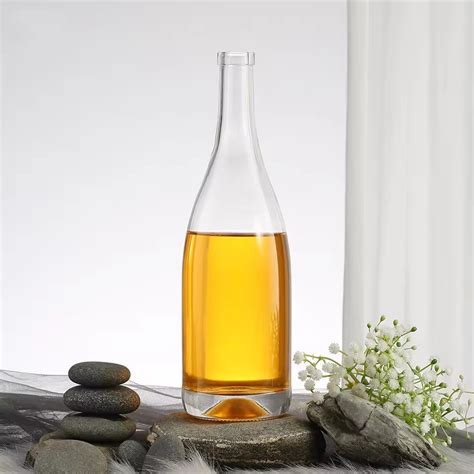 Custom 750ml Clear Long Neck Glass Wine Bottle 75cl 16oz Conical Shape