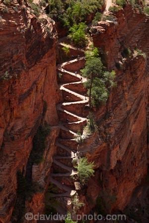 Hikers On Walters Wiggles Zigzag On West Rim Trail And Angels Landing