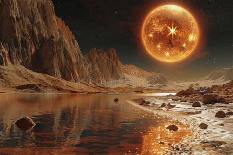 Red Planet Discovery Illustration Of Mars With Craters Stock