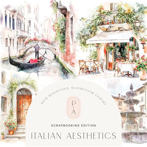 Conjunto de imágenes prediseñadas italianas de acuarela Estética