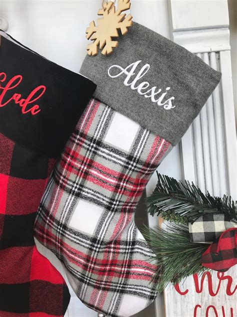 Personalized Christmas Stockings Buffalo Plaid Stockings Etsy