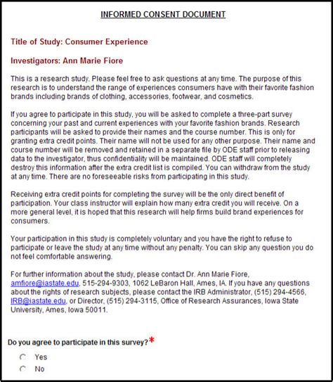 Irb Informed Consent Template Online Survey Consent Template Williamson
