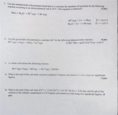 Solved Ecell Ered Cathode Ered Anode Ic 1 J V Mol