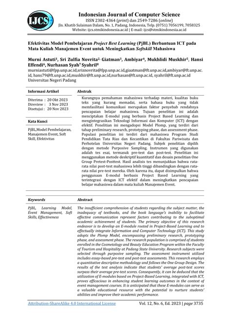 PDF Efektivitas Model Pembelajaran Project Best Learning PjBL