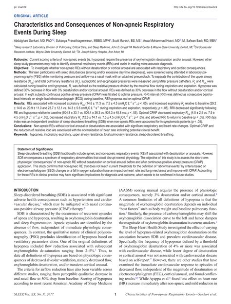 Pdf Characteristics And Consequences Of Non Apneic Respiratory Events During Sleep