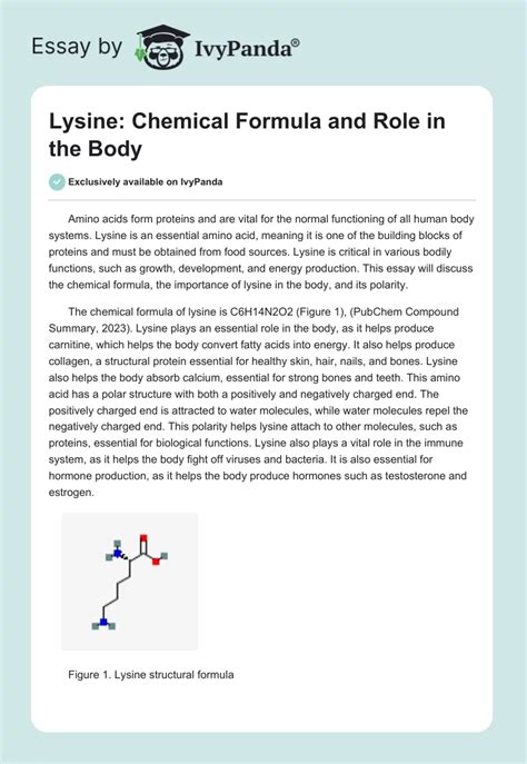 Lysine Chemical Formula And Role In The Body 287 Words Essay Example