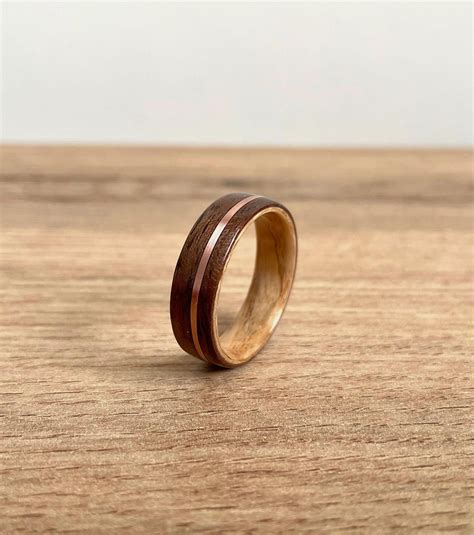 Mens Wood Engagement Ring Wooden Band With Silver