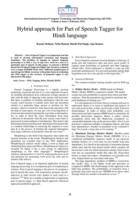 Pdf Hybrid Approach For Part Of Speech Tagger For Hindi Language