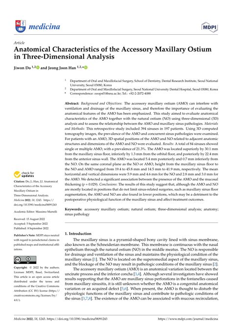Pdf Anatomical Characteristics Of The Accessory Maxillary Ostium In