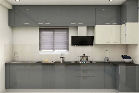 Spacious Modular Kitchen Design With Grey Cabinets Livspace