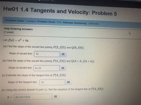 Solved Hw01 14 Tangents And Velocity Problem 5 Problem