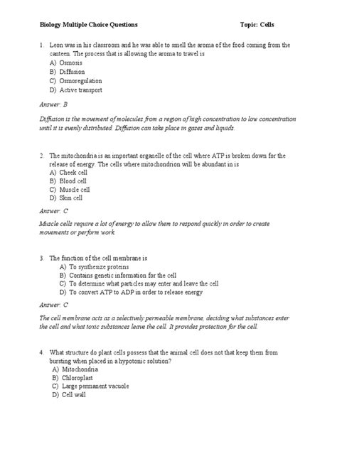 Answered Cxc Cells Questions Pdf Cell Biology Osmosis