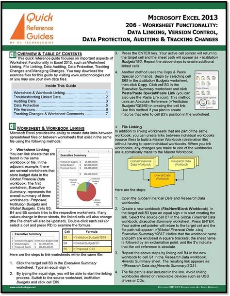 Microsoft Excel 2013 Quick Reference Guide Worksheet Functionality Introduction