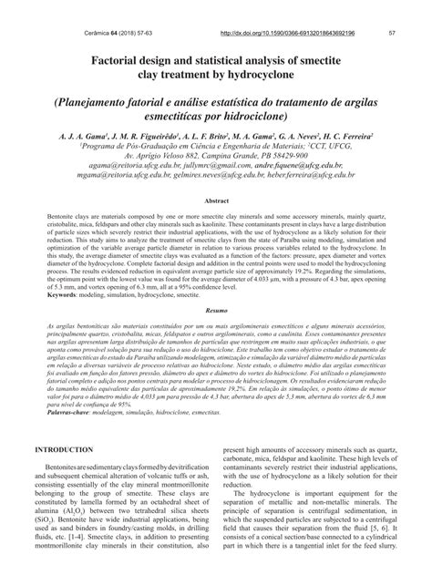 Pdf Factorial Design And Statistical Analysis Of Smectite Clay Treatment By Hydrocyclone