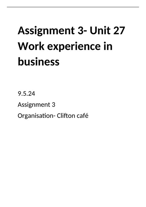 business level 3 unit 27 work experience in business assignment 3