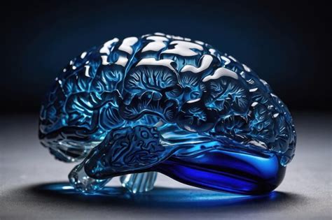 Gleaming Blue Glass Brain Sculpture Premium Ai Generated Image