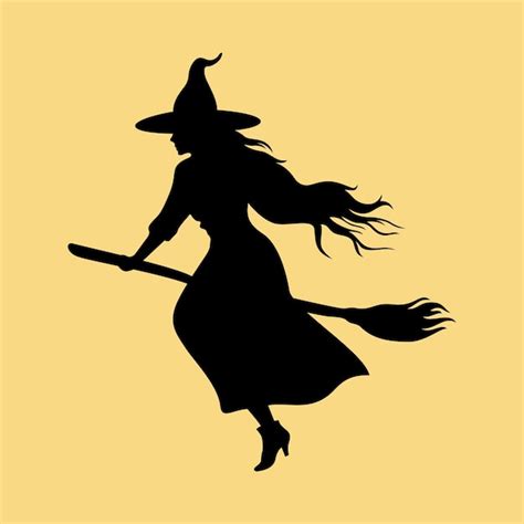 Silhouette Einer Hexe Die Auf Einem Besen Fliegt Vektorgrafik