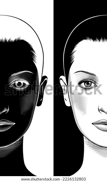 Mirror Positive Negative Reflection Womans Face Stock Vector Royalty