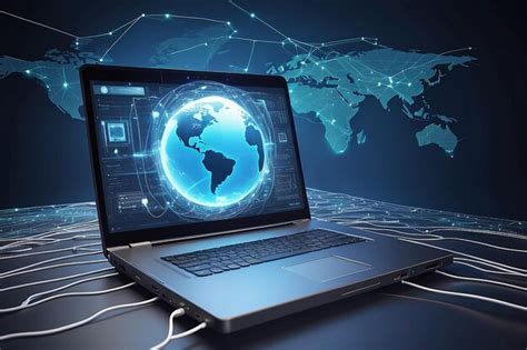 Premium Photo Illustration Of Laptop Computer Connected To Global Internet Network And Doing