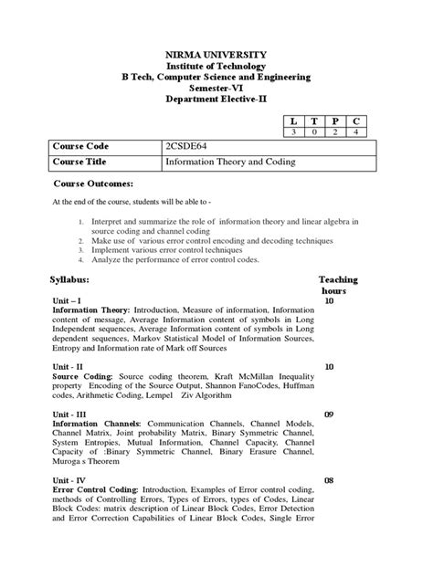 2csde64 information theory and coding download free pdf code data