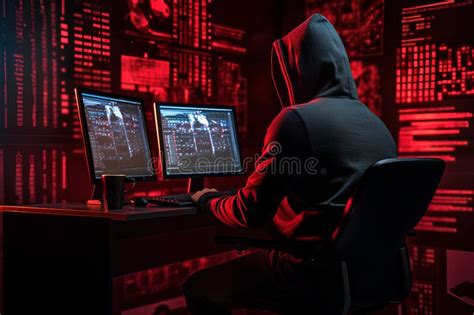 Hacker In Dark Room Internet Crime Concept Generative Ai Stock