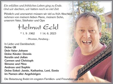 Traueranzeigen Von Helmut Eckl Trauer Merkur De