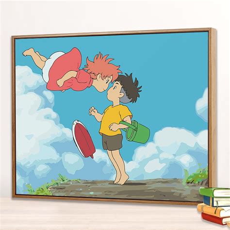 Zr DIY Digital Oil Painting Cartoon Anime Ponyo And Sosuke Hand Painted